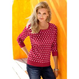 Strickpullover Inspirationen "Pullover", Damen, Gr. 40, rot (rot, wei&szlig;, getupft), 100% Polyacryl, gemustert, gepunktet, mehrfarbig, figurumspielend, Pullover Strickpullover