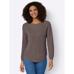 Rundhalspullover Casual Looks "Pullover", Damen, Gr. 36, grau (dunkeltaupe), 50% Baumwolle, 50% Polyacryl, gemustert, unifarben, Pullover Rundhalspullover