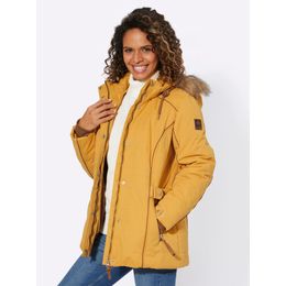 Steppjacke Casual Looks, Damen, Gr. 18, gelb (ocker), 50% Polyester, 37% Baumwolle, 13% Polyamid, Kunstpelz:80% Polyacryl, 20% Polyester, unifarben, Jacken Steppjacke