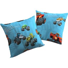 Dekokissen WIRTH "Trucks" Gr. 1, blau (hellblau, gemustert), B:40cm L:40cm, Polyester, Dekokissen_Sitzkissen_Kissenh&uuml;llen, Nickelodeon, Kissenh&uuml;lle ohne F&uuml;llung, 2 St&uuml;ck