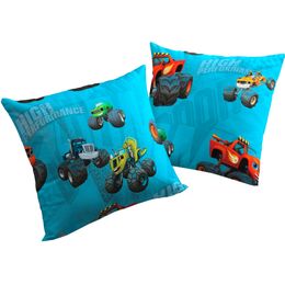 Dekokissen WIRTH "Trucks" Gr. 2, blau (hellblau, gemustert), B:50cm L:50cm, Polyester, Dekokissen_Sitzkissen_Kissenh&uuml;llen, Nickelodeon, Kissenh&uuml;lle ohne F&uuml;llung, 2 St&uuml;ck