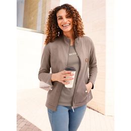 Shirtjacke Casual Looks "Sweatjacke", Damen, Gr. 52, grau (taupe), 100% Baumwolle, unifarben, Shirts Shirtjacke
