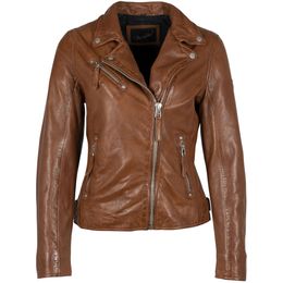 Lederjacke Mauritius "MWPaige", Damen, Gr. XS, braun (cognac), Obermaterial: 100% Schafsleder. Futter: 100% Baumwolle. &Auml;rmelfutter: 100% Polyester, unifarben, regular fit kurz, eingesetzt abgesteppt, Jacken, im Biker-Style asymetrischem Rei&szlig;verschluss, Reverskragen