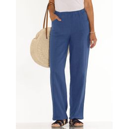 Schlupfhose Classic Basics, Damen, Gr. 26, Kurzgr&ouml;&szlig;en, blau (jeansblau), 100% Baumwolle, unifarben, lang, Hosen Schlupfhose