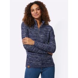 Troyer Casual Looks "Troyer", Damen, Gr. 46, blau (marine, meliert), 54% Baumwolle, 46% Polyacryl, gemustert, mehrfarbig, meliert, Pullover Troyer