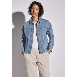 Jeansjacke Street One, Damen, Gr. 42, ultra bleached wash, Jeans, 61% Baumwolle, 39% Lyocell, unifarben, normal normal, V-Ausschnitt, B&uuml;ndchen, Jacken Jeansjacke, aus softem Materialmix