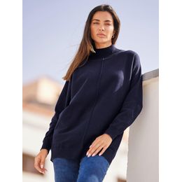 Strickpullover Heine "Pullover", Damen, Gr. 44, blau (marine), 100% Baumwolle, unifarben, Pullover Strickpullover
