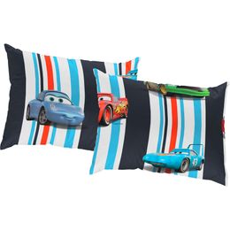 Dekokissen WIRTH "Cars Stripes" Gr. 1, blau (blau, gemustert), B:40cm L:40cm, Polyester, Dekokissen_Sitzkissen_Kissenh&uuml;llen, Walt Disney, Kissenh&uuml;lle ohne F&uuml;llung, 2 St&uuml;ck