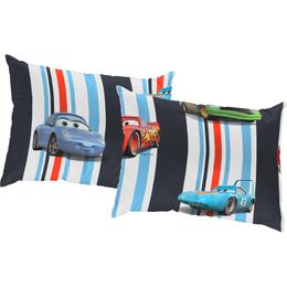 Dekokissen WIRTH "Cars Stripes" Gr. 1, blau (blau, gemustert), B:40cm L:40cm, Polyester, Dekokissen_Sitzkissen_Kissenh&uuml;llen, Walt Disney, Kissenh&uuml;lle ohne F&uuml;llung, 2 St&uuml;ck