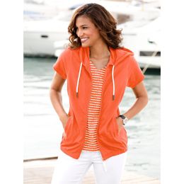 Shirtjacke Casual Looks "Sweatjacke", Damen, Gr. 44, orange, 100% Baumwolle, unifarben, Shirts Shirtjacke