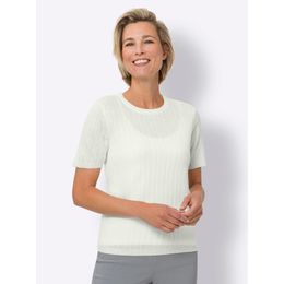 Kurzarmpullover Classic Basics "Kurzarm-Pullover", Damen, Gr. 40, beige (ecru), 100% Polyacryl, unifarben, Pullover