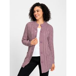 Longstrickjacke Inspirationen, Damen, Gr. 36, lila (mauve), 60% Baumwolle, 40% Polyacryl, unifarben, Strickjacken Longstrickjacke