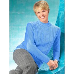 Stehkragenpullover Classic Basics "Pullover", Damen, Gr. 52, blau (bleu), 100% Polyacryl, unifarben, figurumspielend, Pullover Stehkragenpullover