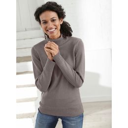 Rollkragenpullover Casual Looks "Pullover", Damen, Gr. 36, grau (taupe, meliert), 50% Baumwolle, 50% Polyacryl, meliert, unifarben, figurumspielend, Pullover Rollkragenpullover