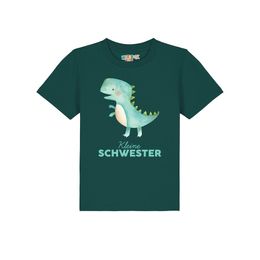 watabout.kids T-Shirt 'Dinosaurier 03 Kleine Schwester' Jungen Gr&ouml;&szlig;e 110/116 mint / dunkelgr&uuml;n