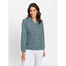 Poloshirt Inspirationen "Langarm-Shirt", Damen, Gr. 50, blau (petrol, wei&szlig;, bedruckt), 50% Baumwolle, 50% Modal, bedruckt, gemustert, mehrfarbig, V-Ausschnitt, Shirts