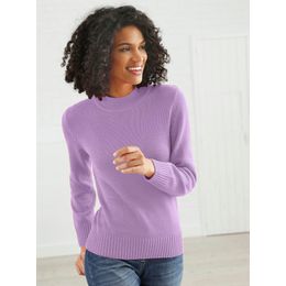Stehkragenpullover Casual Looks "Pullover", Damen, Gr. 52, lila (flieder), 50% Baumwolle, 50% Polyacryl, meliert, unifarben, figurumspielend, Pullover Stehkragenpullover