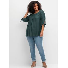 Longbluse sheego, Damen, Gr. 40, gr&uuml;n (tiefgr&uuml;n), 100% Viskose, unifarben, Rundhals, Blusen Longbluse