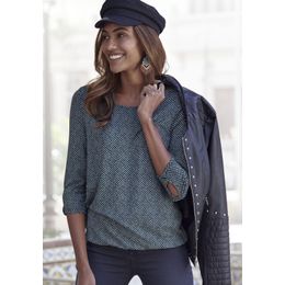 3/4-Arm-Shirt Lascana "mit kleinem Cut-Out am &Auml;rmelsaum", Damen, Gr. 32/34, schwarz, Single Jersey, Obermaterial: 95% Viskose (LENZING&trade; ECOVERO&trade;), 5% Elasthan, gemustert, bequem, Rundhals, mit Cut Outs, Shirts 3/4-Arm-Shirt, aus weichem Viskose-Stretch