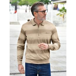 Poloshirt Marco Donati "Langarm-Shirt", Herren, Gr. 44/46, beige (beige, gestreift), 100% Baumwolle, bedruckt, gemustert, ohne Ausschnitt, Shirts