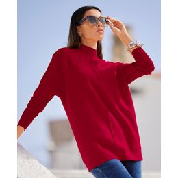 Strickpullover Heine "Pullover", Damen, Gr. 46, rot, 100% Baumwolle, unifarben, Pullover Strickpullover