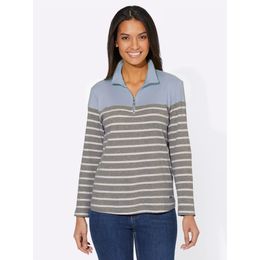 Sweatshirt Casual Looks, Damen, Gr. 42, blau (eisblau, grau, gestreift), 78% Baumwolle, 13% Modal, 9% Polyester, Uni:50% Baumwolle, 50% Modal, gemustert, gestreift, mehrfarbig, Sweatshirts Sweatshirt