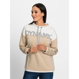 Sweatshirt Heine, Damen, Gr. 38, beige (sand, ecru), 50% Modal, 44% Polyester, 6% Elasthan, gemustert, mehrfarbig, Sweatshirts Sweatshirt