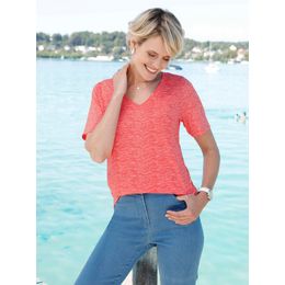 Kurzarmshirt Classic Basics "Kurzarm-Shirt", Damen, Gr. 38, orange (hummer, meliert), 50% Baumwolle, 50% Viskose, meliert, V-Ausschnitt, Shirts