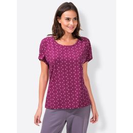 Kurzarmshirt feel good "Shirts", Damen, Gr. 44/46, lila (beere, beere, gepunktet), 60% Baumwolle, 35% Polyester, 5% Elasthan, gemustert, gepunktet, unifarben, Rundhals, Shirts