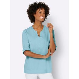 Jeansbluse Casual Looks, Damen, Gr. 38, gr&uuml;n (mint), 100% Baumwolle, unifarben, Rundhals, Blusen Jeansbluse