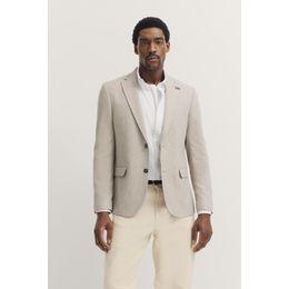 Sakko Bugatti, Herren, Gr. 52, beige (30, beige), 41% Polyester, 30% Viskose, 17% Baumwolle, 9% Leinen, 3% Elasthan, unifarben, normal, Manschette, Sakkos Sakko, mit Reverskragen und Stretchfunktion