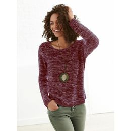 Rundhalspullover Casual Looks "Pullover", Damen, Gr. 52, rot (bordeaux, meliert), 54% Baumwolle, 46% Polyacryl, meliert, figurumspielend, Pullover Rundhalspullover