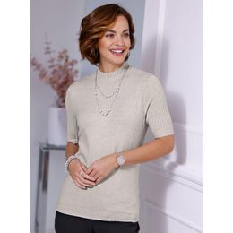 Kurzarmpullover CLASSIC "Pullover", Damen, Gr. 44, grau (hellgrau, meliert), 50% Viskose, 28% Polyester, 22% Polyamid, unifarben, Pullover
