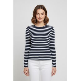 Langarmshirt Only "ONLBIRGITTE L/S O-NECK TOP JRS", Damen, Gr. XL, naval academy stripes:cloud dancer, Jersey, Obermaterial: 69% Viskose, 30% Polyester, 1% Elasthan, gestreift, regular fit, Rundhals, Shirts Langarmshirt