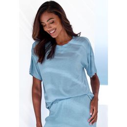 Pyjamaoberteil s.Oliver, Damen, Gr. 40/42, blau (hellblau, meliert), Rippware, Obermaterial: 92% Modal (TENCEL&trade;), 8% Elasthan, meliert, loose fit h&uuml;ftlang, Rundhals, Shirts, in elastischer Rippware