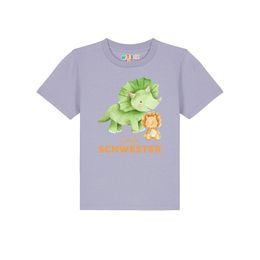 watabout.kids T-Shirt 'Dinosaurier 07 Gro&szlig;e Schwester' Jungen Gr&ouml;&szlig;e 134/146 hellbeige / hellgr&uuml;n / flieder / schwarz