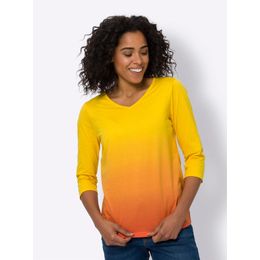 3/4-Arm-Shirt Classic Basics "3/4-Arm-Shirt", Damen, Gr. 48, orange (sonnengelb, orange, bedruckt), 100% Baumwolle, bedruckt, gemustert, mehrfarbig, V-Ausschnitt, Shirts 3/4-Arm-Shirt
