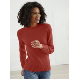 Stehkragenpullover Casual Looks "Pullover", Damen, Gr. 42, rot (rostrot), 50% Baumwolle, 50% Polyacryl, meliert, unifarben, figurumspielend, Pullover Stehkragenpullover