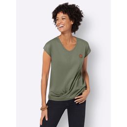 Kurzarmshirt Casual Looks "Shirt", Damen, Gr. 38, gr&uuml;n (khaki), 100% Baumwolle, unifarben, V-Ausschnitt, Shirts