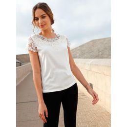 Spitzenshirt Lady "Shirt", Damen, Gr. 36, wei&szlig; (wollwei&szlig;), 50% Baumwolle, 50% Modal, Spitze:100% Polyester, unifarben, Rundhals, Shirts