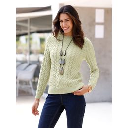 Strickpullover Inspirationen "Strickpullover", Damen, Gr. 44, gr&uuml;n (schilf, meliert), 50% Baumwolle, 50% Polyacryl, gemustert, mehrfarbig, meliert, Pullover Strickpullover