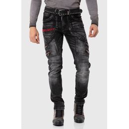 Cipo & Baxx Cargojeans CIPO & BAXX "Hose", Herren, Gr. 40, L&auml;nge 32, schwarz, 68% Baumwolle, 30% Polyester, 2% Elasthan, gestreift, regular fit lang, Jeans, L&auml;ssige Details und Applikationen