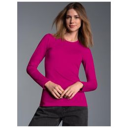 Longsleeve TRIGEMA "TRIGEMA Langarmshirt", Damen, Gr. XS, pink (magenta), 95% Baumwolle, 5% Elastan, Basic, Shirts
