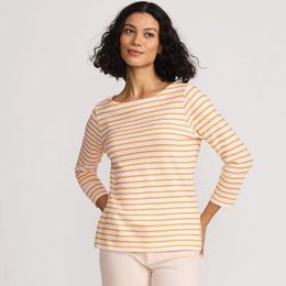 LANDS' END Gestreiftes Baumwollshirt mit 3/4-&Auml;rmeln, Damen,  Wei&szlig;, Baumwolle, by Lands' End