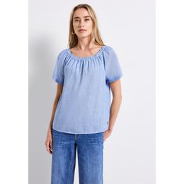 Carmenbluse Street One, Damen, Gr. 34, blau (original blau), Web, 100% Baumwolle, unifarben, normal normal, Rundhals, abgesteppt, Blusen, in Unifarbe
