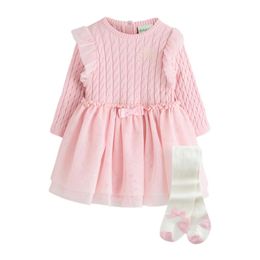 Baker by Ted Baker Set: Strickkleid und Strumpfhose M&auml;dchen Gr&ouml;&szlig;e 92 rosa / wei&szlig;
