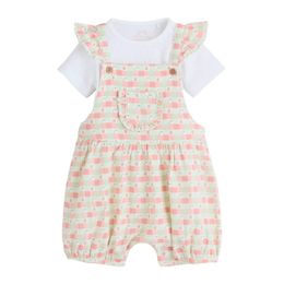 next Dungarees Set M&auml;dchen Gr&ouml;&szlig;e 56 gr&uuml;n / pink / wei&szlig;