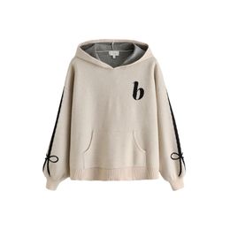B by Ted Baker B by Ted Baker Oatmeal Knitted Bow Zip Hoodie Standard Regular Fit Damen Gr&ouml;&szlig;e M beige / schwarz