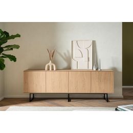 Lowboard Home Affaire "Lund, moderner TV-Unterschrank, Kommode mit Kufengestell", beige (stone oak), B:200cm H:70cm T:40cm, FSC-zertifizierter Holzwerkstoff, Sideboards, Lowboard, ausreichend Stauraum, vielseitig einsetzbar, 200 cm breit