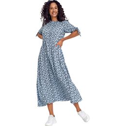 CR&Eacute;ATION L Damen Blumenkleid hellblau-schwarz-bedruckt Gr&ouml;&szlig;e 40